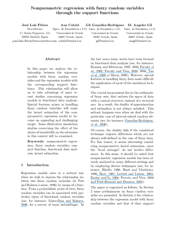 Pdf Nonparametric Regression With Fuzzy Random Variables Through The