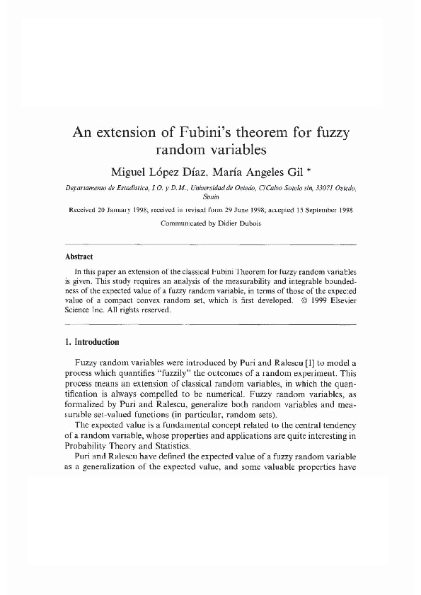 Pdf An Extension Of Fubinis Theorem For Fuzzy Random Variables