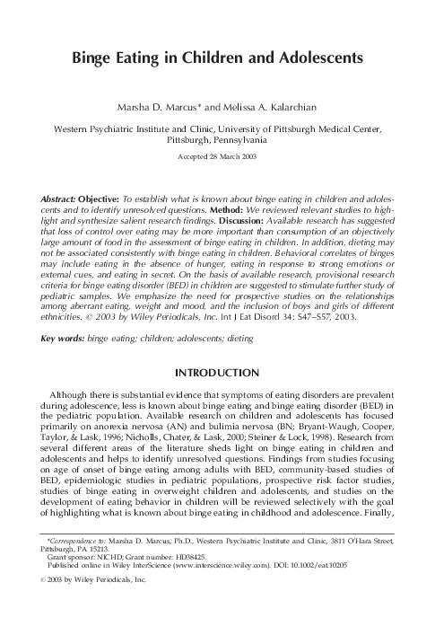 (PDF) Binge eating in children and adolescents