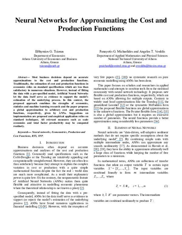 (PDF) Global Approximations to Cost and Production Functions using Artificial Neural Networks