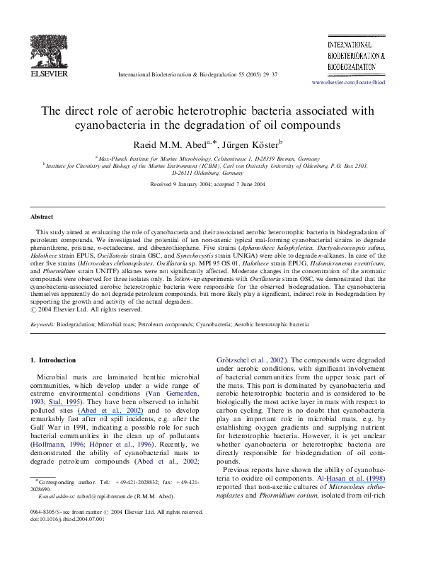 (PDF) The direct role of aerobic heterotrophic bacteria associated with cyanobacteria in the ...