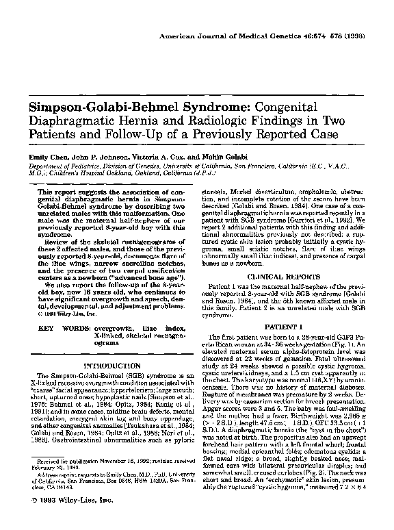(PDF) Simpson-Golabi-Behmel syndrome: Congenital diaphragmatic hernia ...