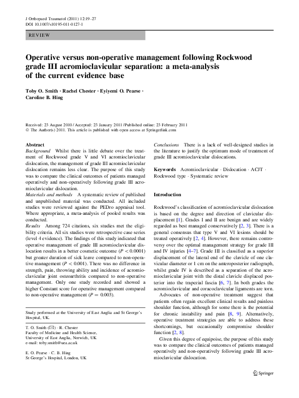 (PDF) Operative versus non-operative management following Rockwood ...
