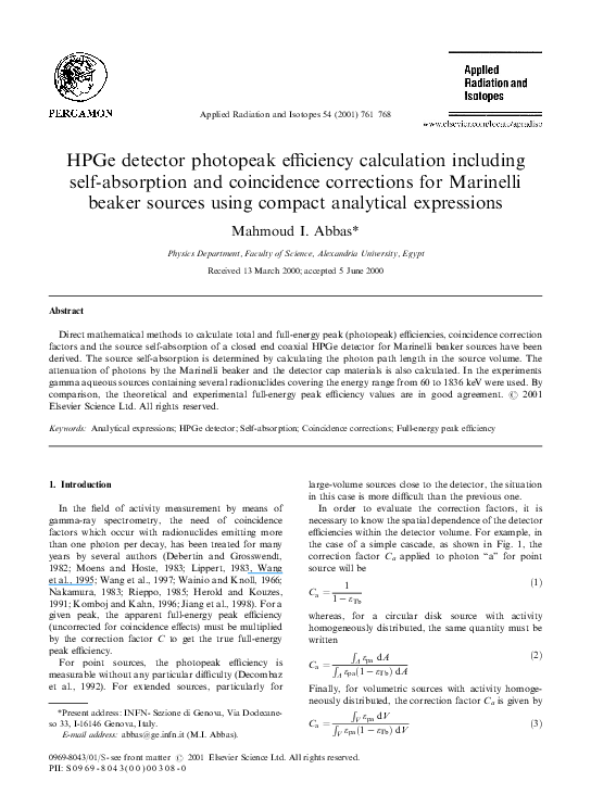 (PDF) HPGe detector photopeak efficiency calculation including self-absorption and coincidence ...