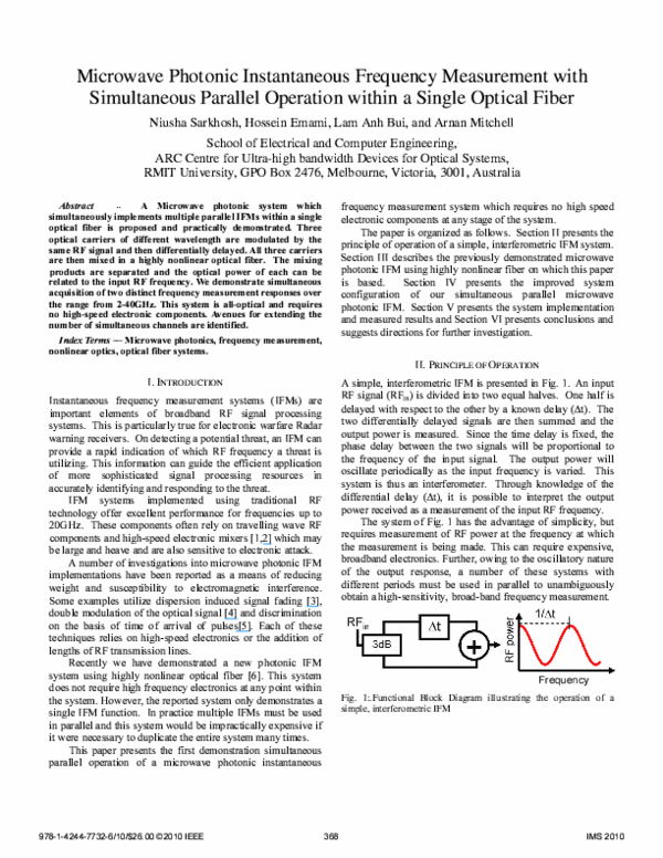 (PDF) Microwave photonic instantaneous frequency measurement with improved sensitivity