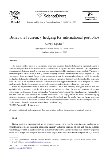 (PDF) Behavioral currency hedging for international portfolios