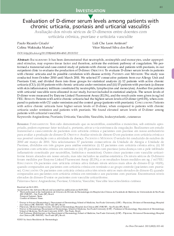 (PDF) Evaluation of D-dimer serum levels among patients with chronic ...