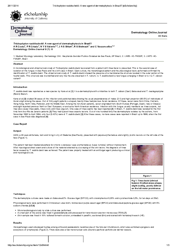 (PDF) Trichophyton raubitschekii: a new agent of dermatophytosis in Brazil
