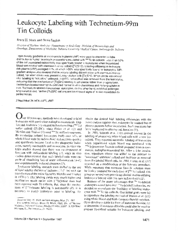 (PDF) Leukocyte labeling with technetium-99m tin colloids