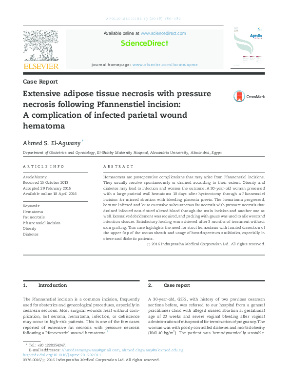 (PDF) Extensive adipose tissue necrosis with pressure necrosis ...