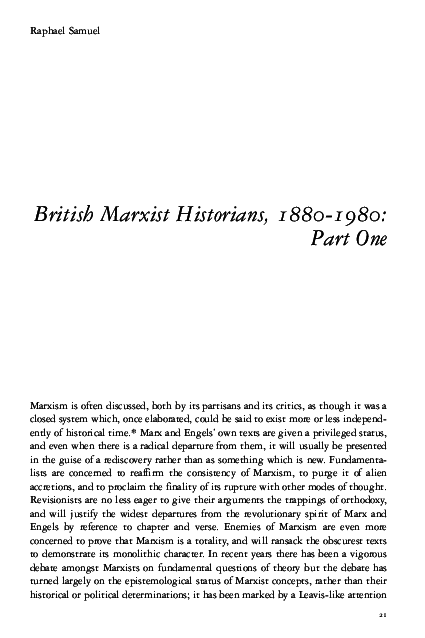 (PDF) SAMUEL Raphael British Marxist Historians 1880 1980 part I NLR I ...