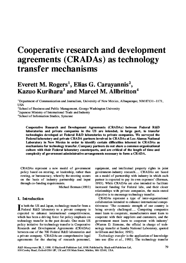 (PDF) Cooperative research and development agreements (CRADAs) as ...