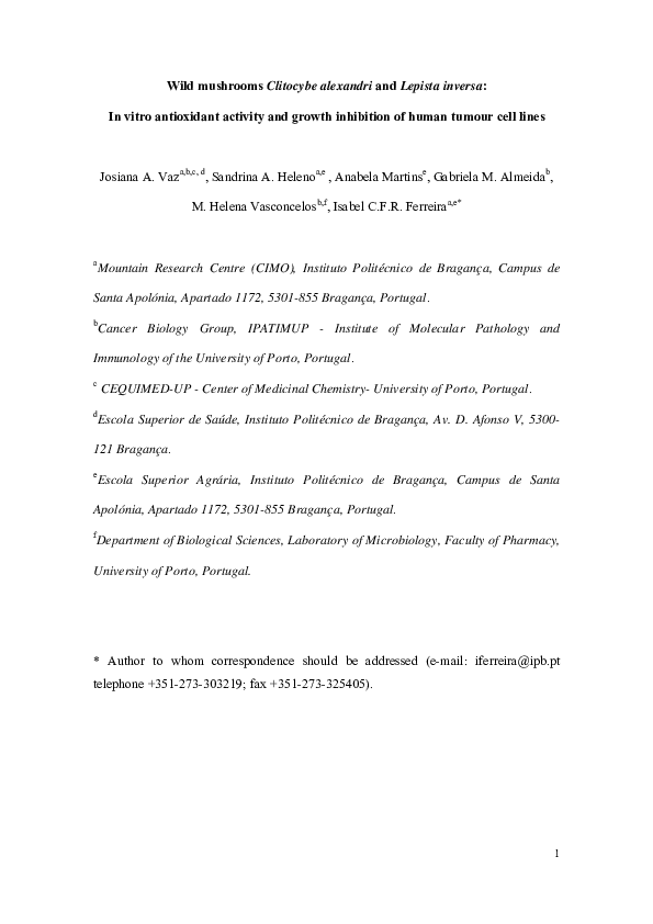 (PDF) Wild mushrooms Clitocybe alexandri and Lepista inversa: In vitro ...