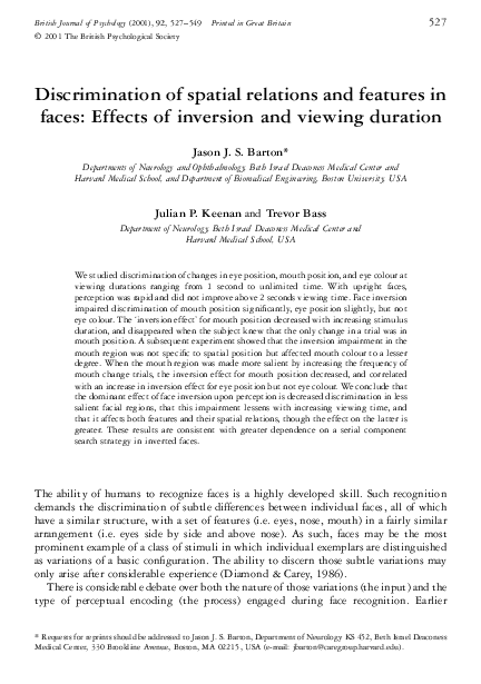 (PDF) Discrimination of spatial relations and features in faces ...