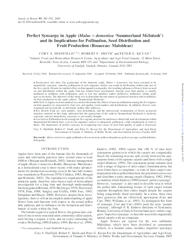 (PDF) Perfect syncarpy in apple (Malus x domestica 'Summerland McIntosh ...