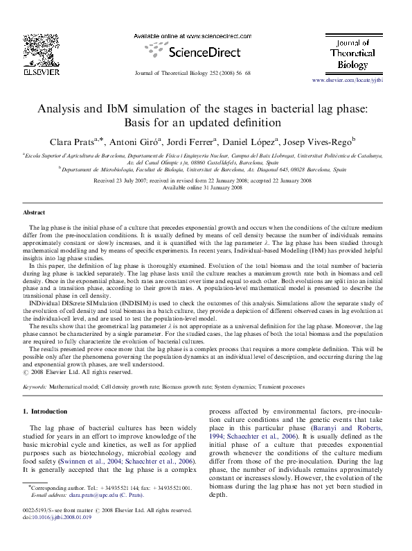 (PDF) Analysis and IbM simulation of the stages in bacterial lag phase ...