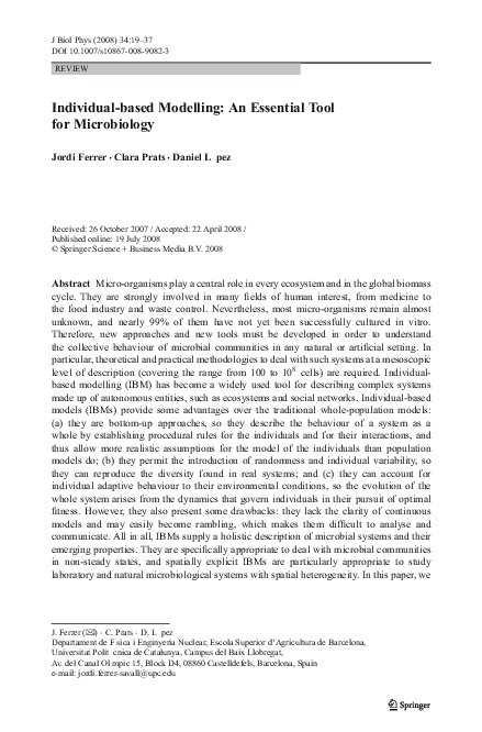 (PDF) Individual-based Modelling: An Essential Tool for Microbiology