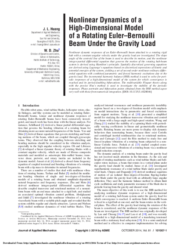 Pdf Nonlinear Dynamics Of A High Dimensional Model Of A Rotating