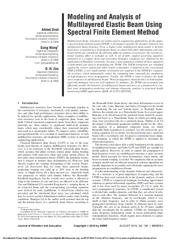 Pdf Modeling And Analysis Of Multilayered Elastic Beam Using Spectral Finite Element Method