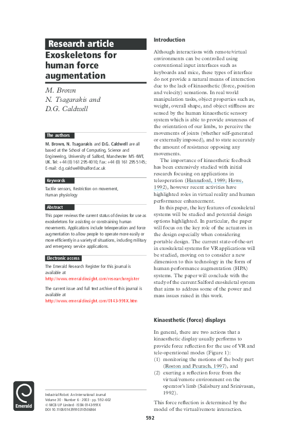 (PDF) Exoskeletons for human force augmentation