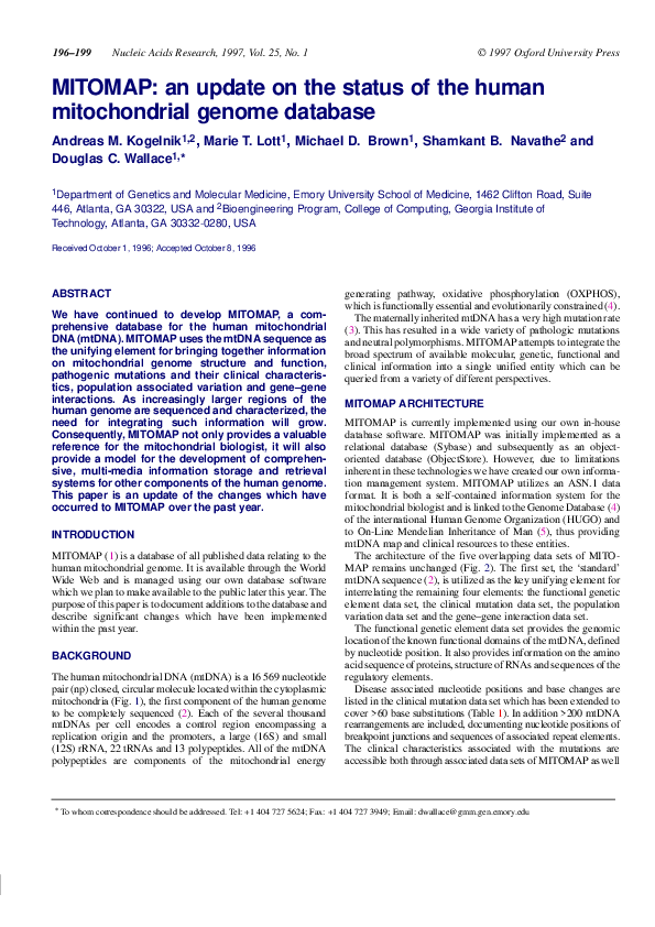 (PDF) MITOMAP: an update on the status of the human mitochondrial ...