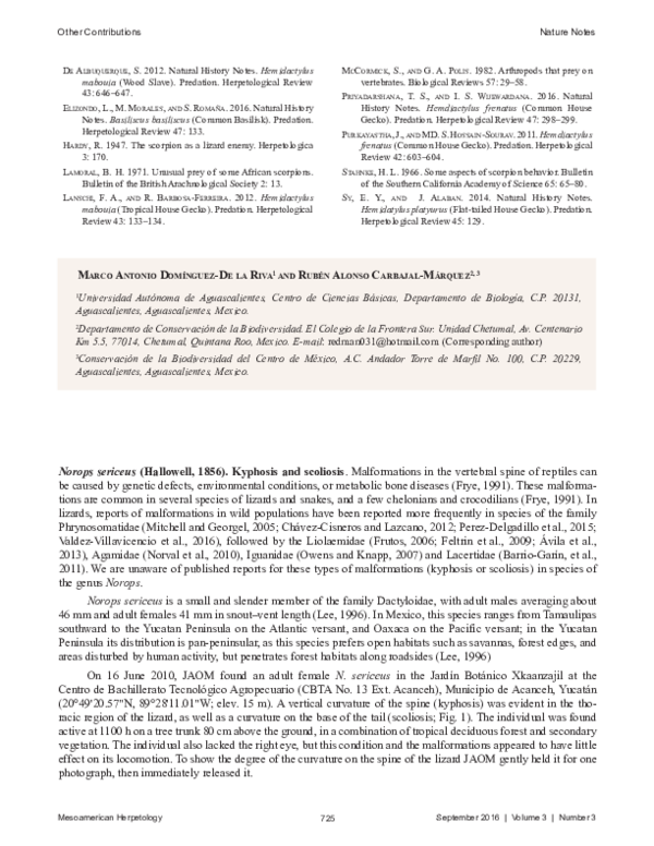 (PDF) 2016. Norops sericeus (Hallowell, 1856). Kyphosis and scoliosis ...