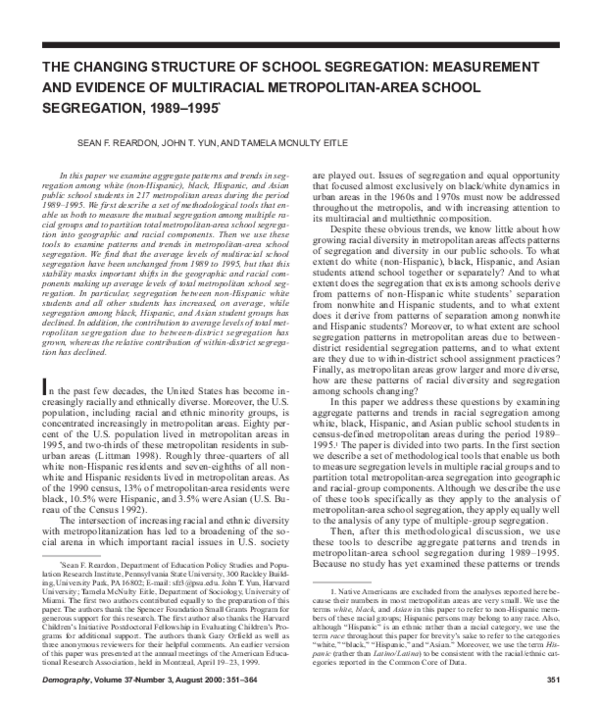 (PDF) The changing structure of school segregation: Measurement and ...