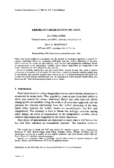 (PDF) Errors in variables in panel data