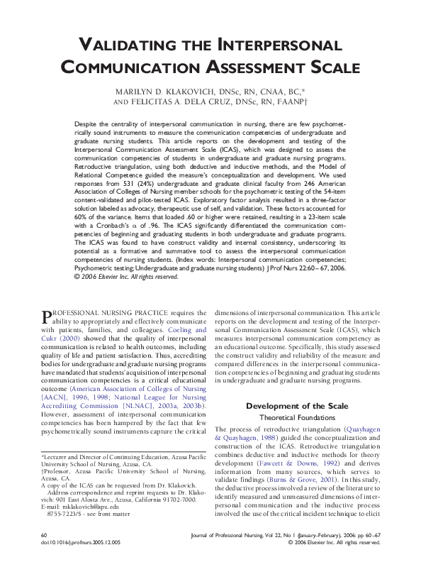 (PDF) Validating the Interpersonal Communication Assessment Scale