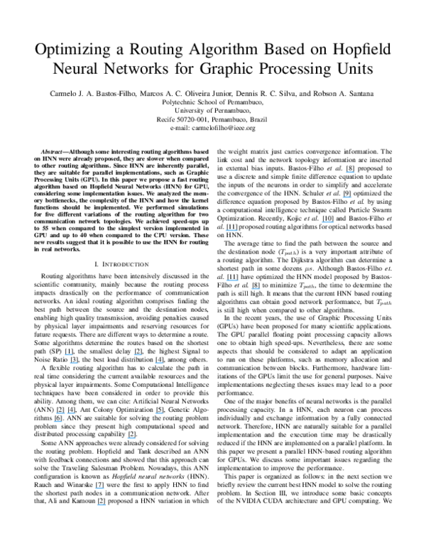 Pdf Optimizing A Routing Algorithm Based On Hopfield Neural Networks