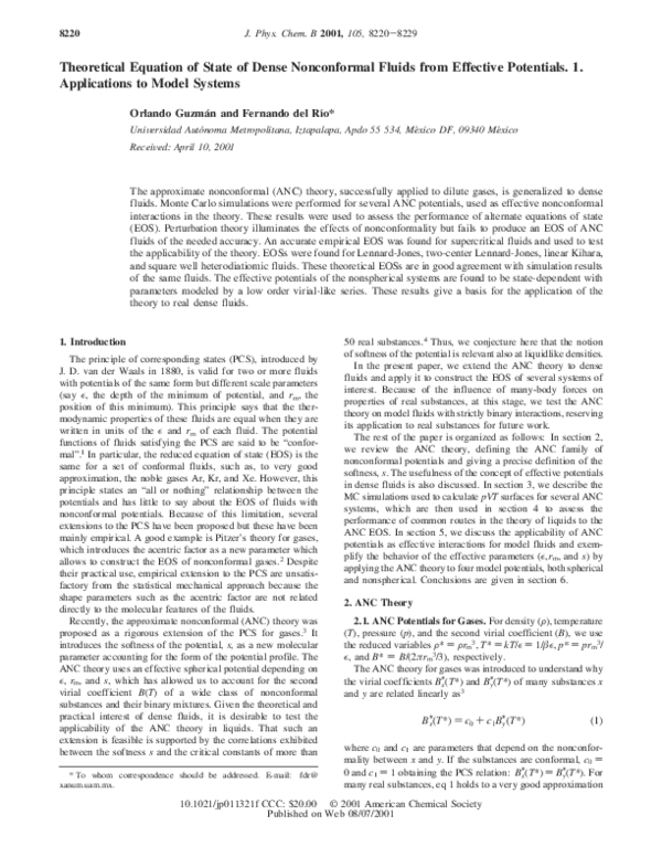 (PDF) Theoretical Equation of State of Dense Nonconformal Fluids from ...