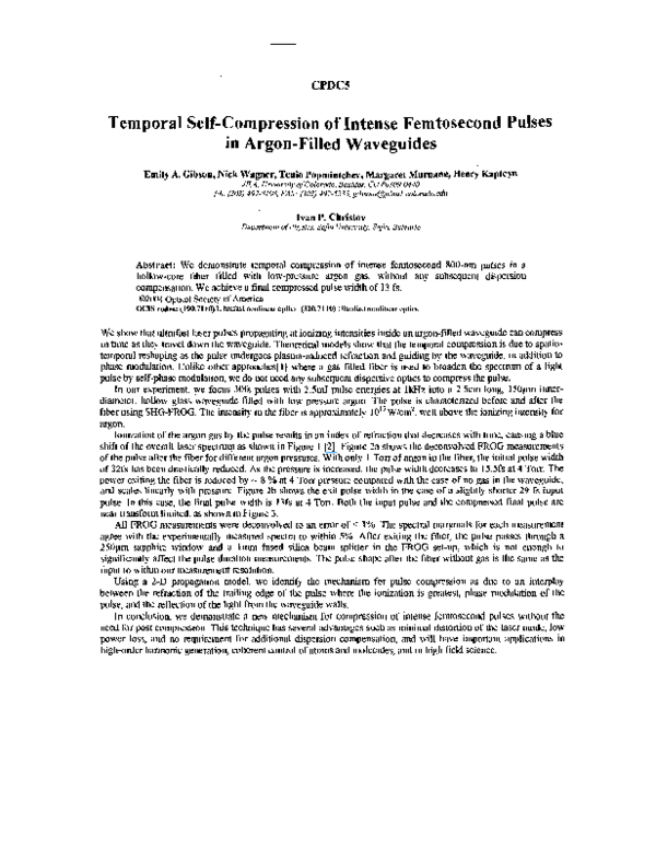 (PDF) Temporal Self-Compression of Intense Femtosecond Pulses ...