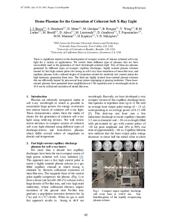 (PDF) Dense Plasmas for the Generation of Coherent Soft X-Ray Light