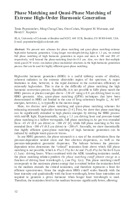 (PDF) Phase Matching and Quasi-Phase Matching of Extreme High-Order Harmonic Generation