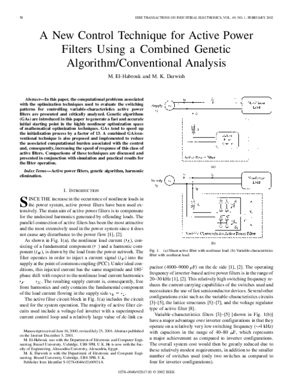Pdf A New Control Technique For Active Power Filters Using A Combined Genetic Algorithm