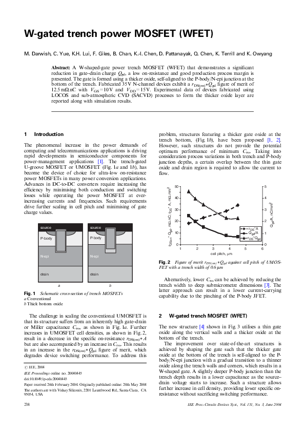(PDF) W-gated trench power MOSFET (WFET)