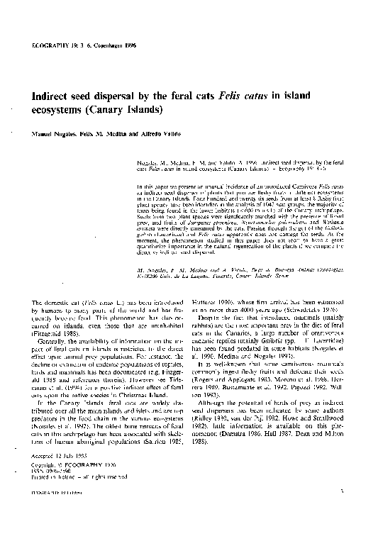 (PDF) Indirect seed dispersal by the feral cats Felis catus in island ...