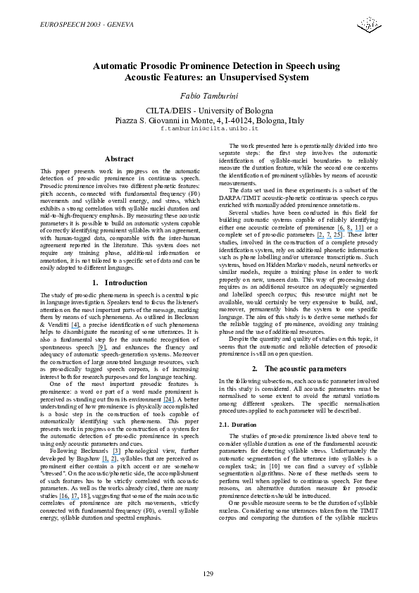 Pdf Automatic Prosodic Prominence Detection In Speech Using Acoustic