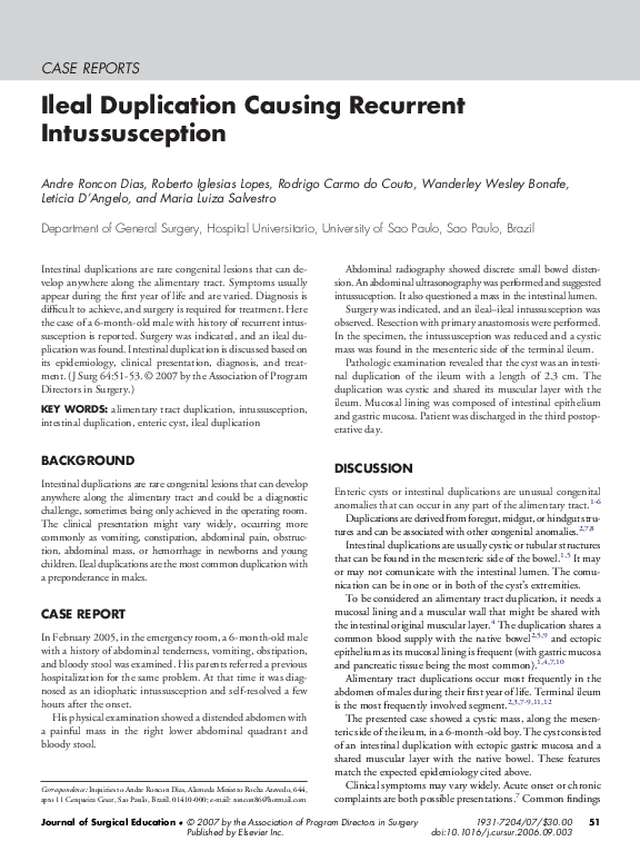 (PDF) Ileal Duplication Causing Recurrent Intussusception