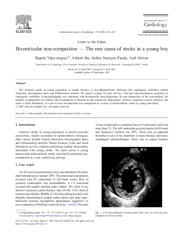 (PDF) Biventricular non-compaction — The rare cause of stroke in a ...