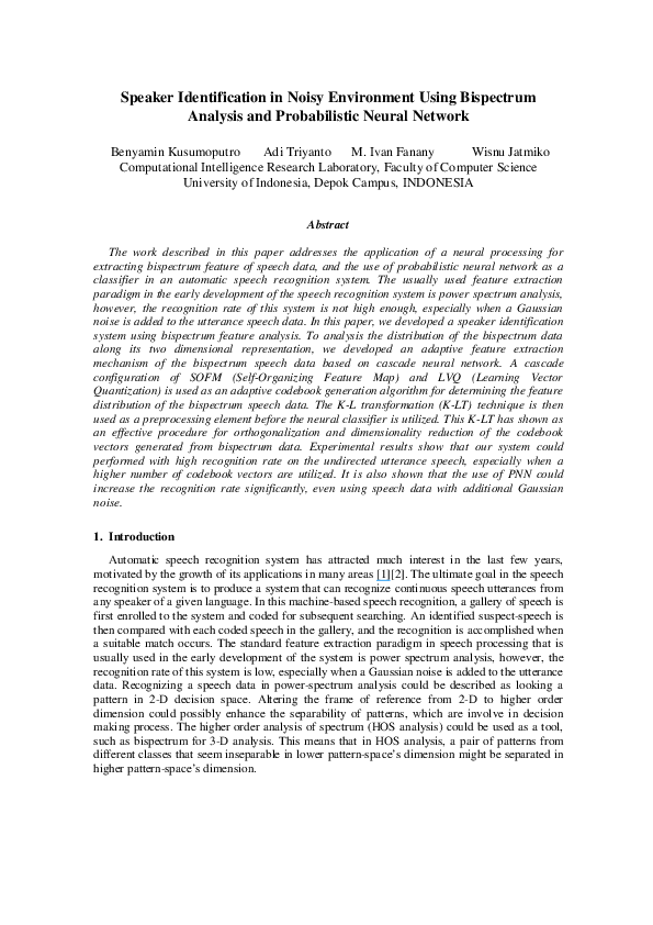 (PDF) Identification of Noisy Utterance Speech Signal using GA-Based Optimized 2D-MFCC Method ...