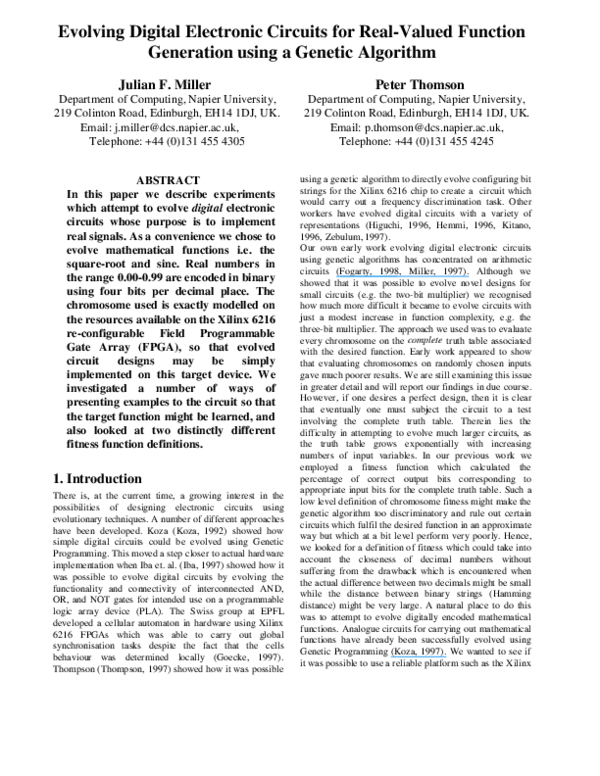 (PDF) Evolving Digital Electronic Circuits for Real-Valued Function Generation using a Genetic ...