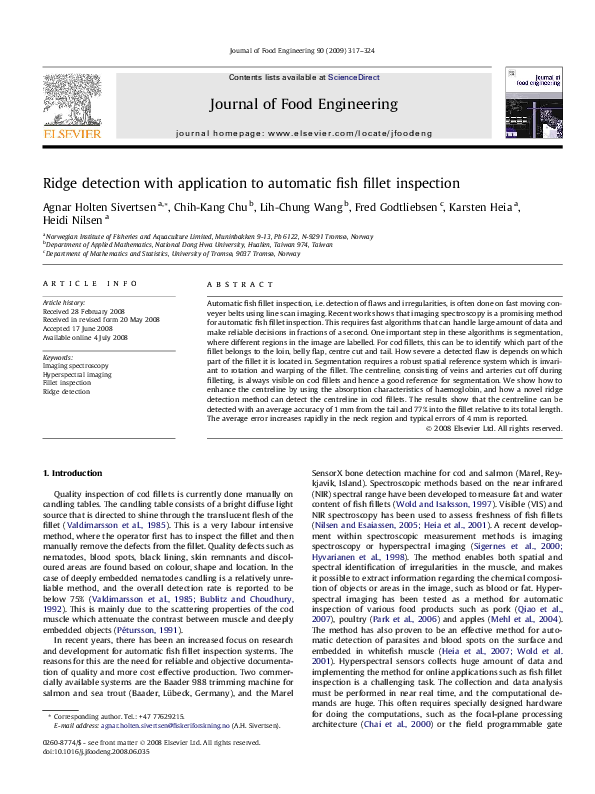 (PDF) Ridge detection with application to automatic fish fillet inspection