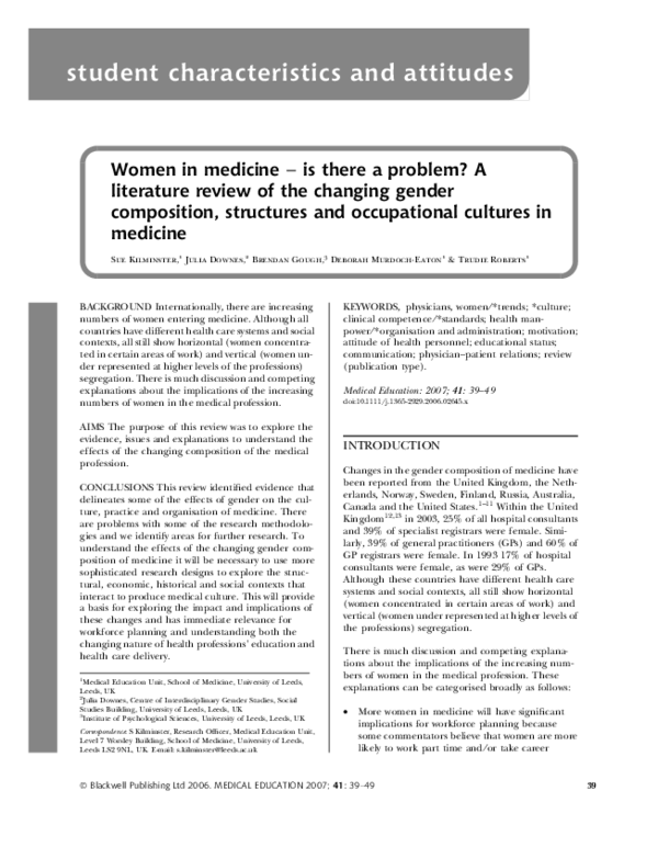 (PDF) Women in medicine ? is there a problem? A literature review of ...