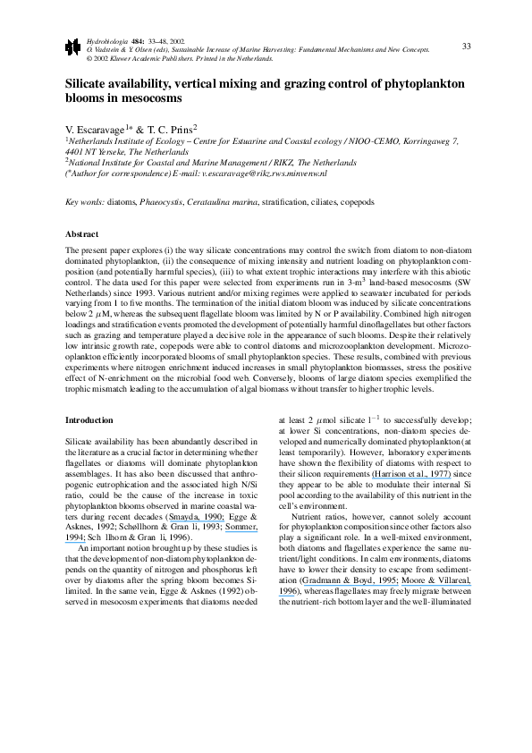 (PDF) Silicate availability, vertical mixing and grazing control of phytoplankton blooms in ...