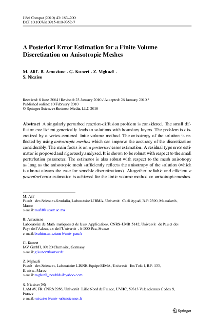 Pdf A Posteriori Error Estimation For A Finite Volume Discretization