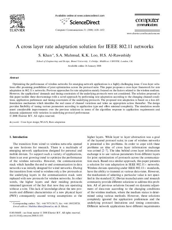 Pdf A Cross Layer Rate Adaptation Solution For Ieee 802 11 Networks