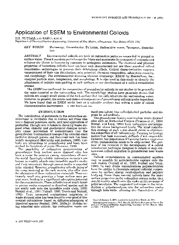 (PDF) Application of ESEM to environmental colloids. [Environmental ...