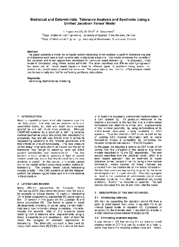 Pdf Statistical And Deterministic Tolerance Analysis And Synthesis
