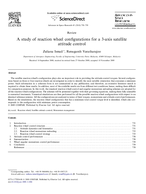 (PDF) A study of reaction wheel configurations for a 3-axis satellite attitude control